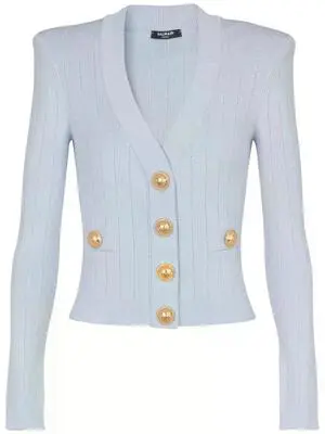 Balmain Engraved-button Cropped Cardigan - Blue