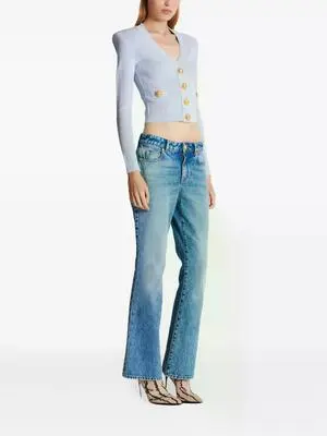 Balmain Engraved-button Cropped Cardigan - Blue