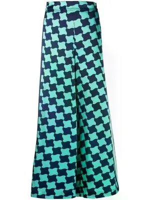Casablanca Pool Tile Silk Wide-leg Trousers