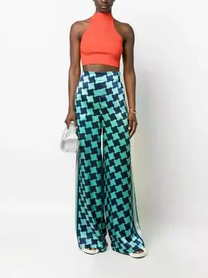 Casablanca Pool Tile Silk Wide-leg Trousers