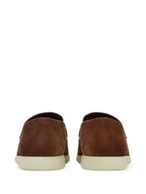 FERRAGAMO Gancini-plaque Suede Loafers - Brown