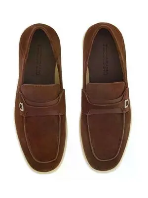 FERRAGAMO Gancini-plaque Suede Loafers - Brown