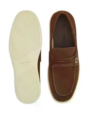 FERRAGAMO Gancini-plaque Suede Loafers - Brown