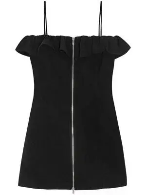 GANNI Ruffle-trim Mini Dress - Black