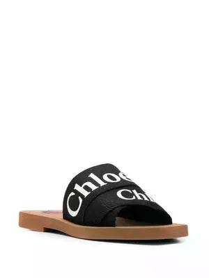 Chloé Woody Logo-print Flat Sandals - Black