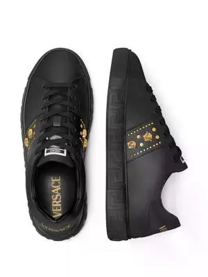 Versace Greca Studded Lace-up Low-top Sneakers - Black