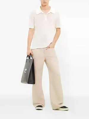 COURREGES Ac Logo-appliqué Mesh Polo Shirt - Neutrals