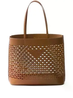 Prada Logo-perforated Leather Tote Bag - Brown