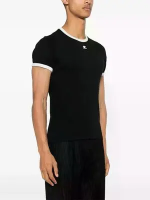 COURREGES Contrast Cotton T-shirt - Black