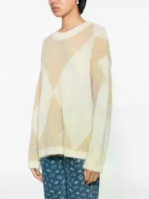 GANNI Logo-embroidered Argyle-intarsia Jumper - Brown