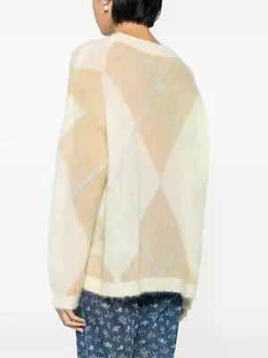 GANNI Logo-embroidered Argyle-intarsia Jumper - Brown