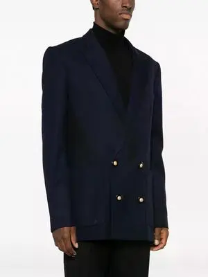 Balmain Double-breasted Virgin-wool Blazer - Blue