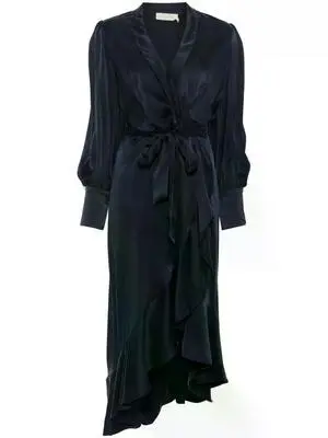 Zimmermann Silk Wrap Midi Dress - Blue