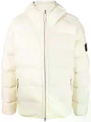 Stone Island Feather Down Hooded Coat Neutrals