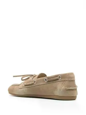 Miu Miu Logo-embossed Suede Loafers - Neutrals