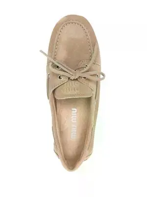 Miu Miu Logo-embossed Suede Loafers - Neutrals