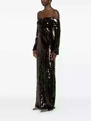 SELF-PORTRAIT Sequin Off-shoulder Maxi Dress