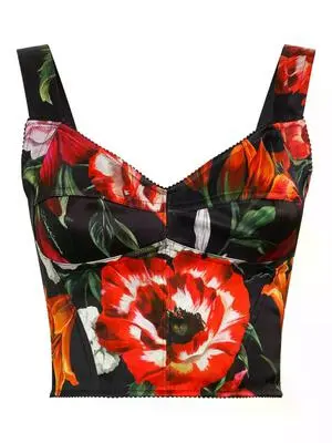 Dolce & Gabbana Floral-print Cropped Top - Black