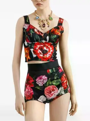 Dolce & Gabbana Floral-print Cropped Top - Black