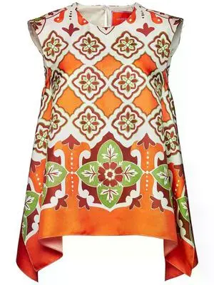 La DoubleJ San Carlo Printed Silk Blouse - Orange