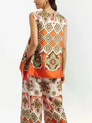 La DoubleJ San Carlo Printed Silk Blouse - Orange