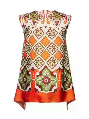 La DoubleJ San Carlo Printed Silk Blouse - Orange