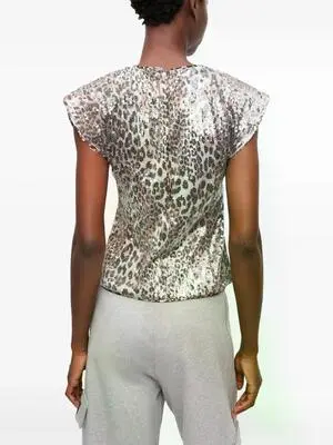 GANNI Sequined Leopard Print Cap Sleeve Blouse