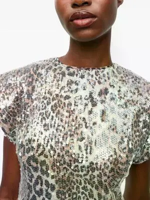 GANNI Sequined Leopard Print Cap Sleeve Blouse