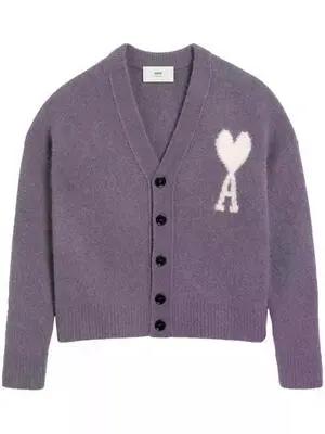 AMI Paris De Coeur V-neck Cardigan - Purple