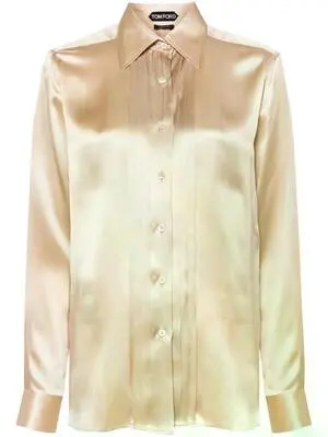 TOM FORD Pintuck-detail Silk Shirt - Neutrals