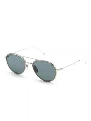 Thom Browne Logo-engraved Pilot-frame Sunglasses - Silver