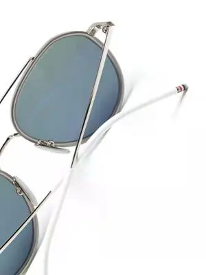Thom Browne Logo-engraved Pilot-frame Sunglasses - Silver