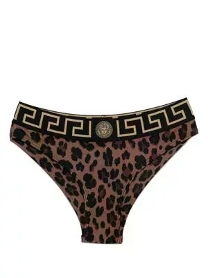 Versace Leopard-print Bikini Bottoms With Signature Detailing