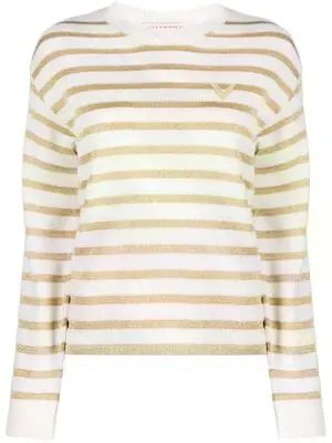 Valentino Garavani Striped Logo-plaque Jumper - Neutrals