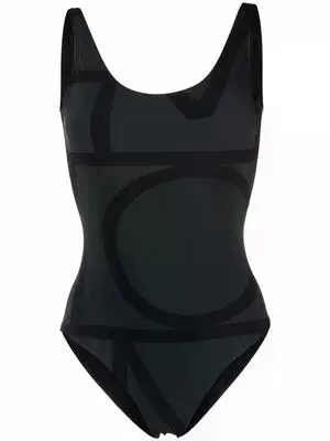 TOTEME Monogram Print Scoop Neck Swimsuit - Black