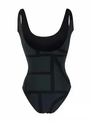 TOTEME Monogram Print Scoop Neck Swimsuit - Black
