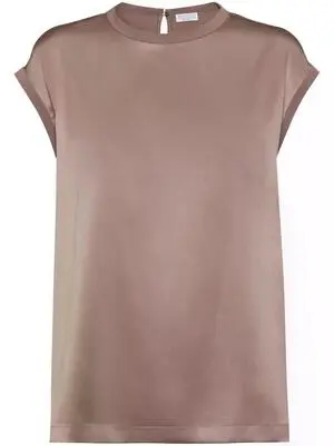 Brunello Cucinelli Monili-embellished Satin T-shirt