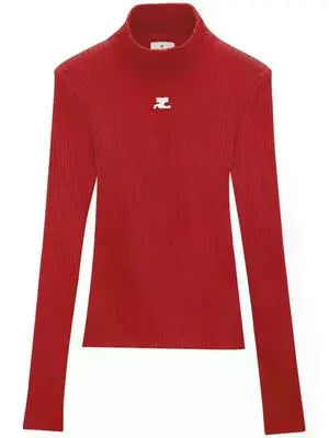 COURREGES Logo-embroidered Ribbed Sweater - Red