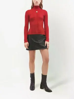 COURREGES Logo-embroidered Ribbed Sweater - Red