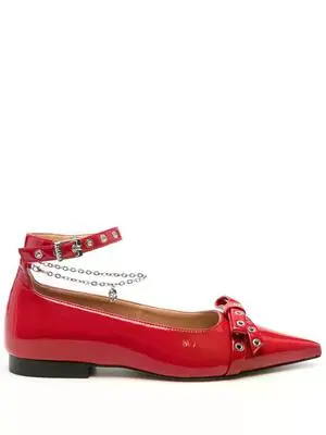 GANNI Patent Leather Bow Detail Ballet Flats With Anklet - Red