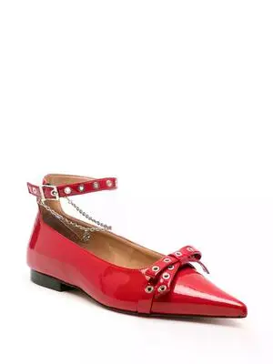 GANNI Patent Leather Bow Detail Ballet Flats With Anklet - Red