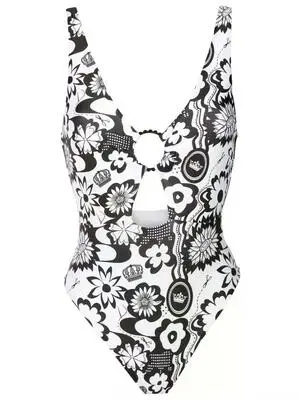 AMIR SLAMA Floral-print Cut-out One-piece Swimsuit