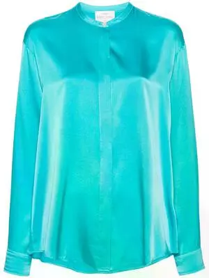 FORTE_FORTE Band-collar Satin Shirt