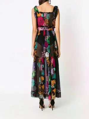 AMIR SLAMA Semi-sheer Floral Print Silk Maxi Dress