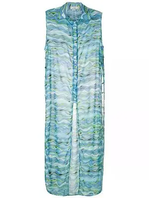 AMIR SLAMA Wave-print Maxi Kaftan - Blue