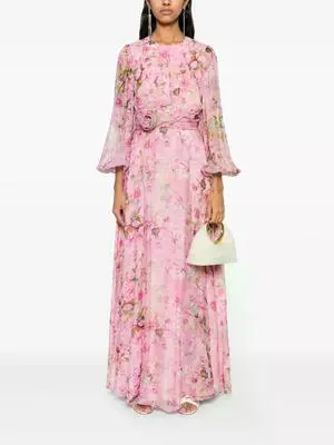 NISSA Floral-appliqué Silk Gown