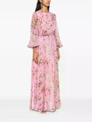 NISSA Floral-appliqué Silk Gown