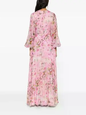 NISSA Floral-appliqué Silk Gown