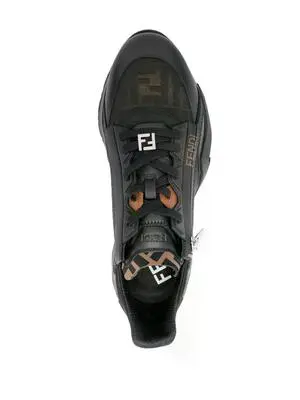 Fendi Flow Ff-jacquard Leather Sneakers - Black