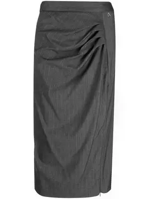 TWINSET Pinstripe Pleat-detail Midi Skirt - Grey